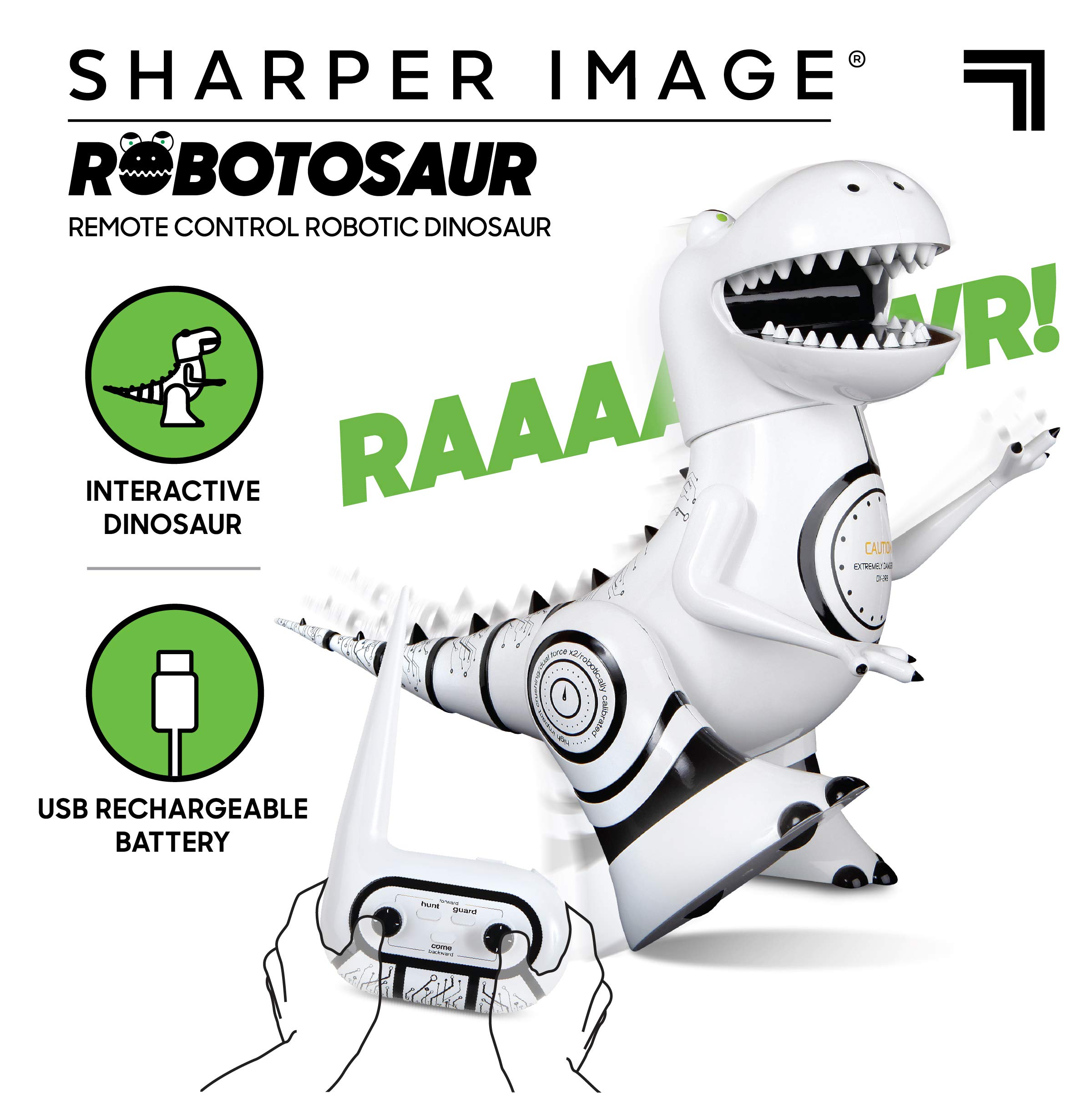 Sharper Image Interactive RC Robotosaur Dinosaur with Built-in Mood Sensors and Color-Changing LED Eyes