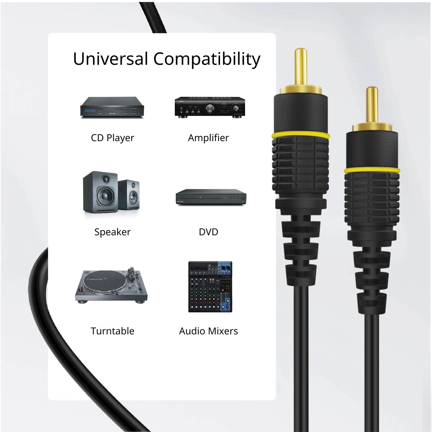 TNP Products Subwoofer S/PDIF Audio Digital Coaxial RCA Composite Video Cable (50 Feet) - Gold Plated Dual Shielded RCA to RCA Male Connectors - Black