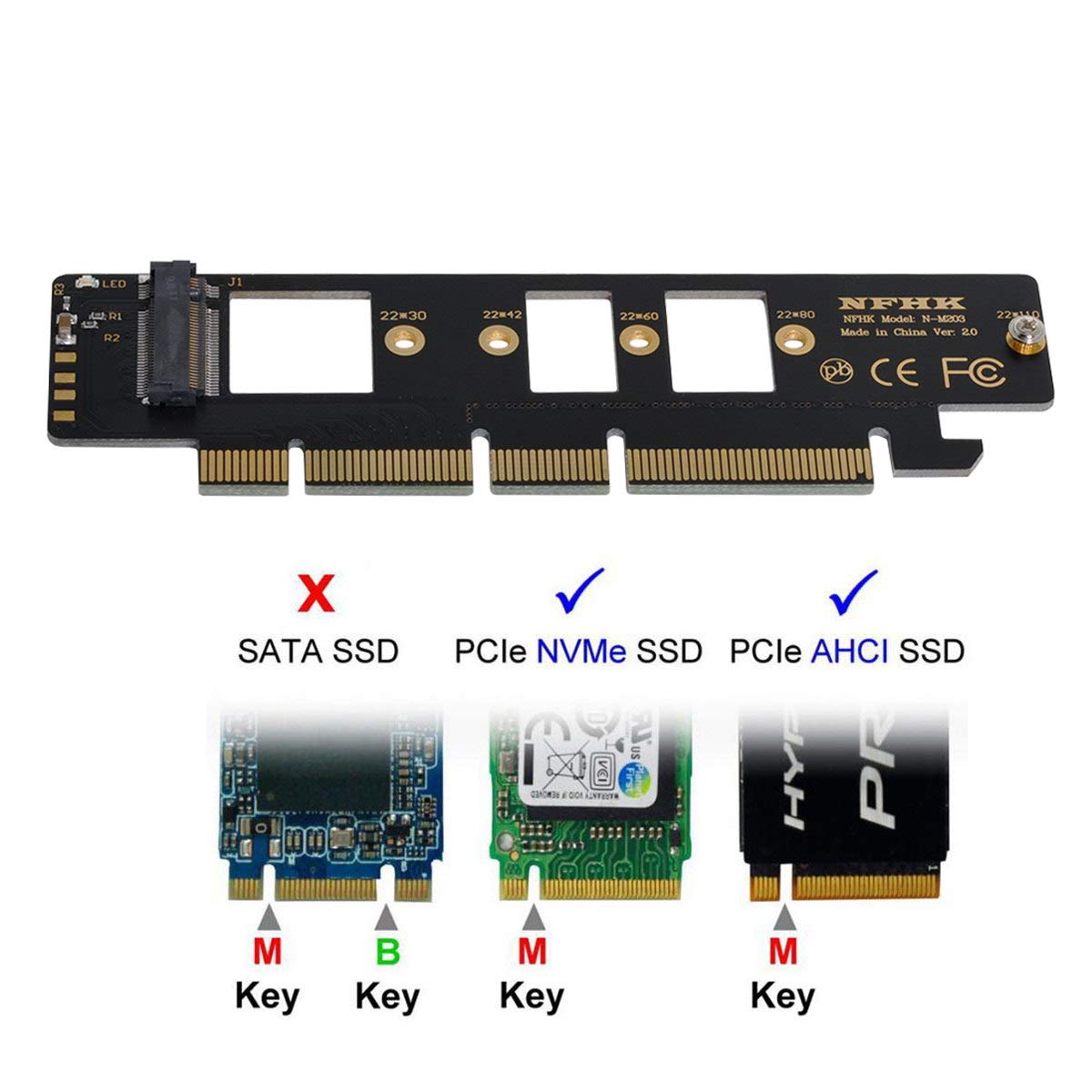 Xiwai NGFF M.2 M-Key NVME AHCI SSD to PCI-E 3.0 16x 4X Adapter for 110mm 80mm SSD