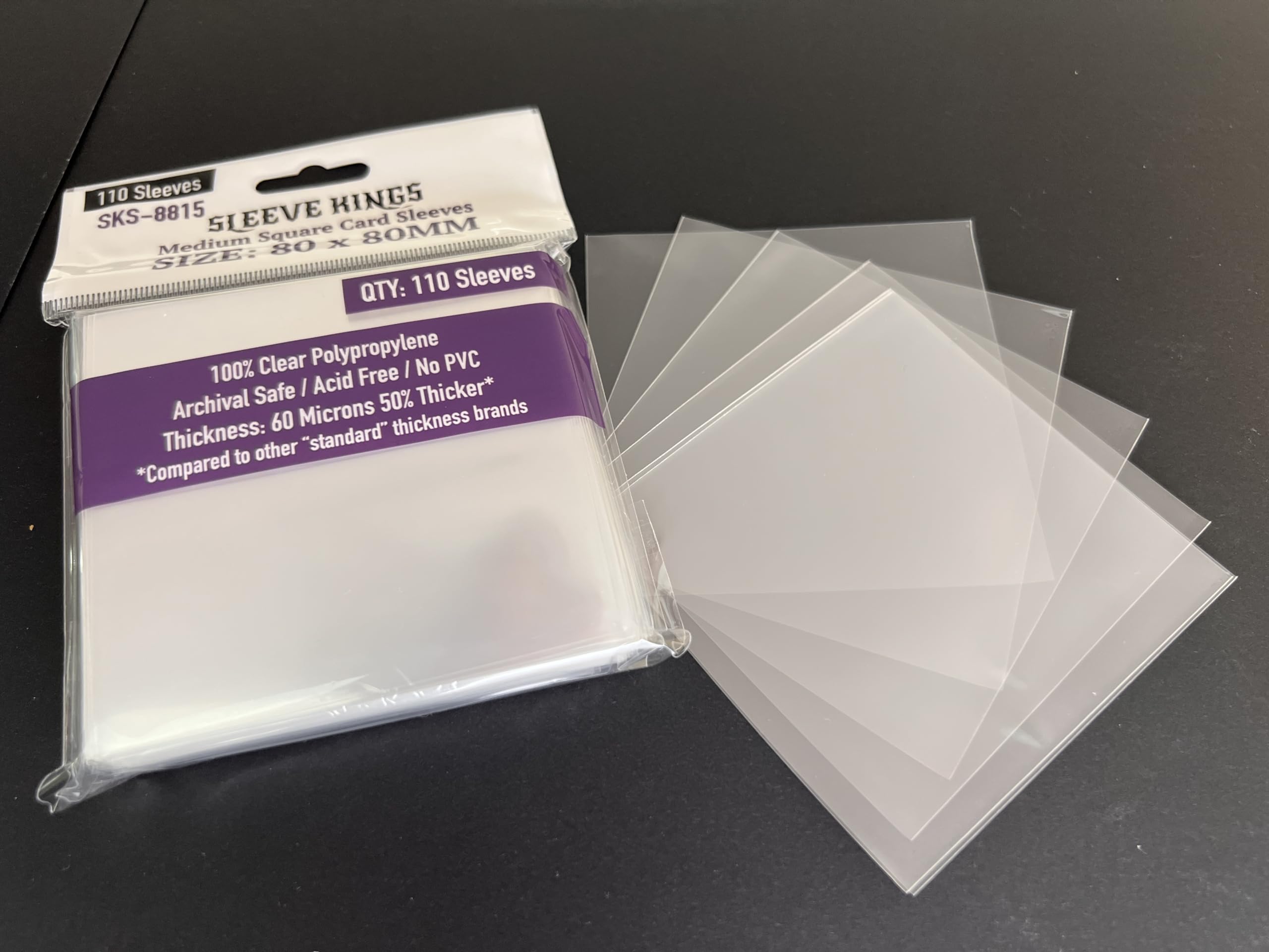 Sleeve Kings Medium Square Card Sleeves (80x80mm) - 110 Pack, 60 Microns