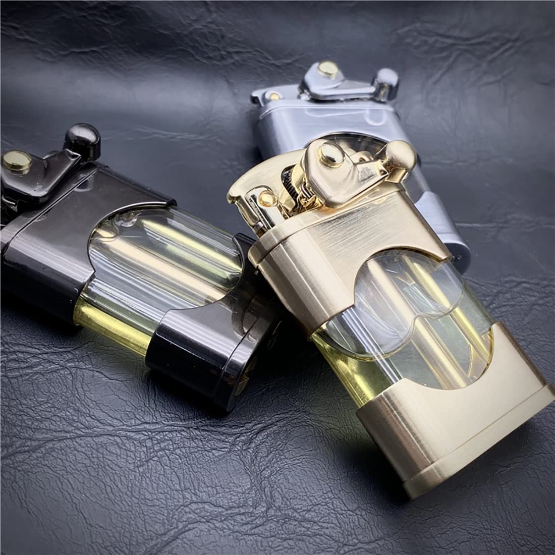 Vintage Lighter,Creative Transparent Bottle Design,Kerosene Lighter,Lighter Unique Birthday Gifts for Men Dad Husband (Black,Medium)