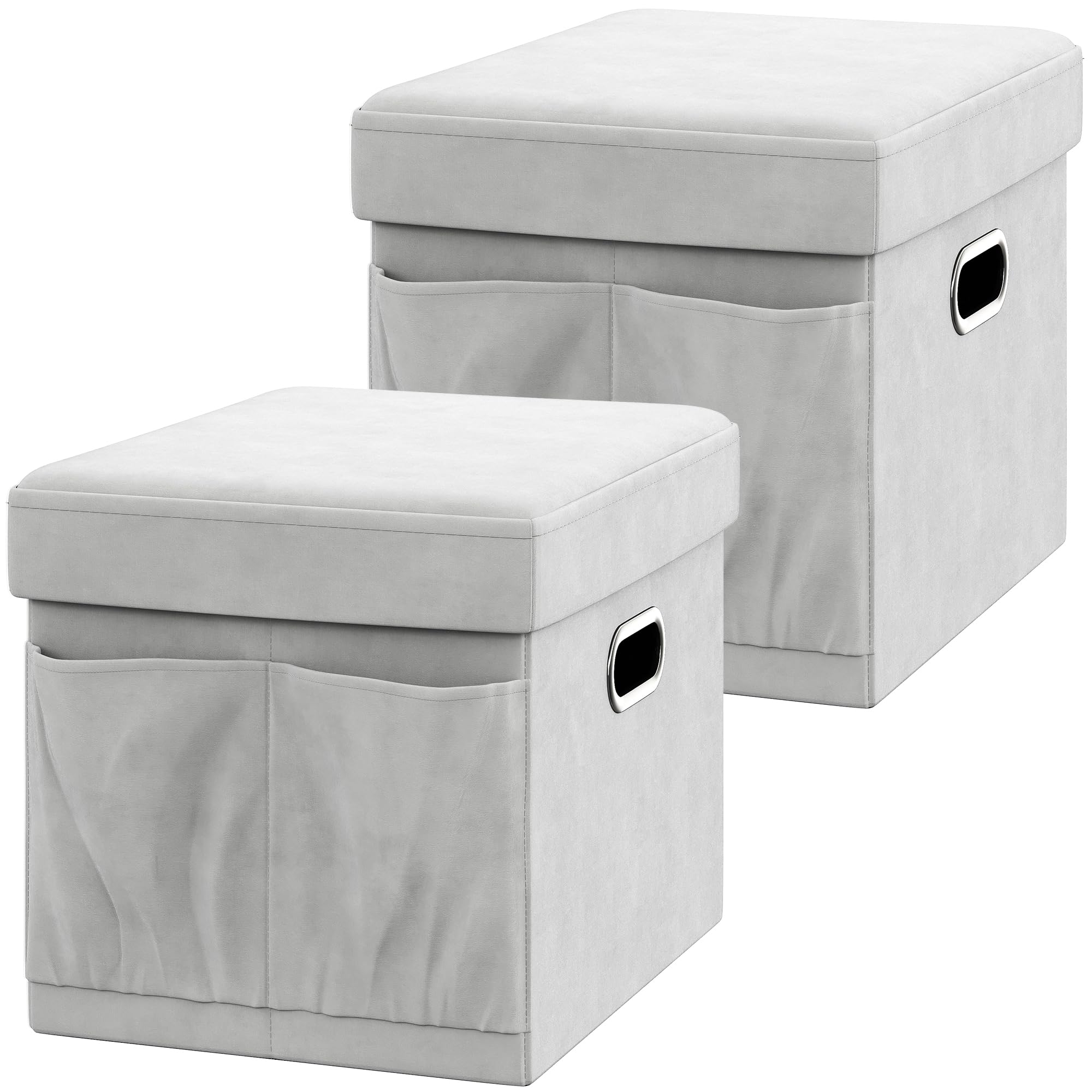 YITAHOME Foldable Storage Ottomans– Velvet Tufted Ottomans with Lid, Multipurpose Organizers for Bedroom, Living Room, Dorm or RV (Set of 2, Grey)