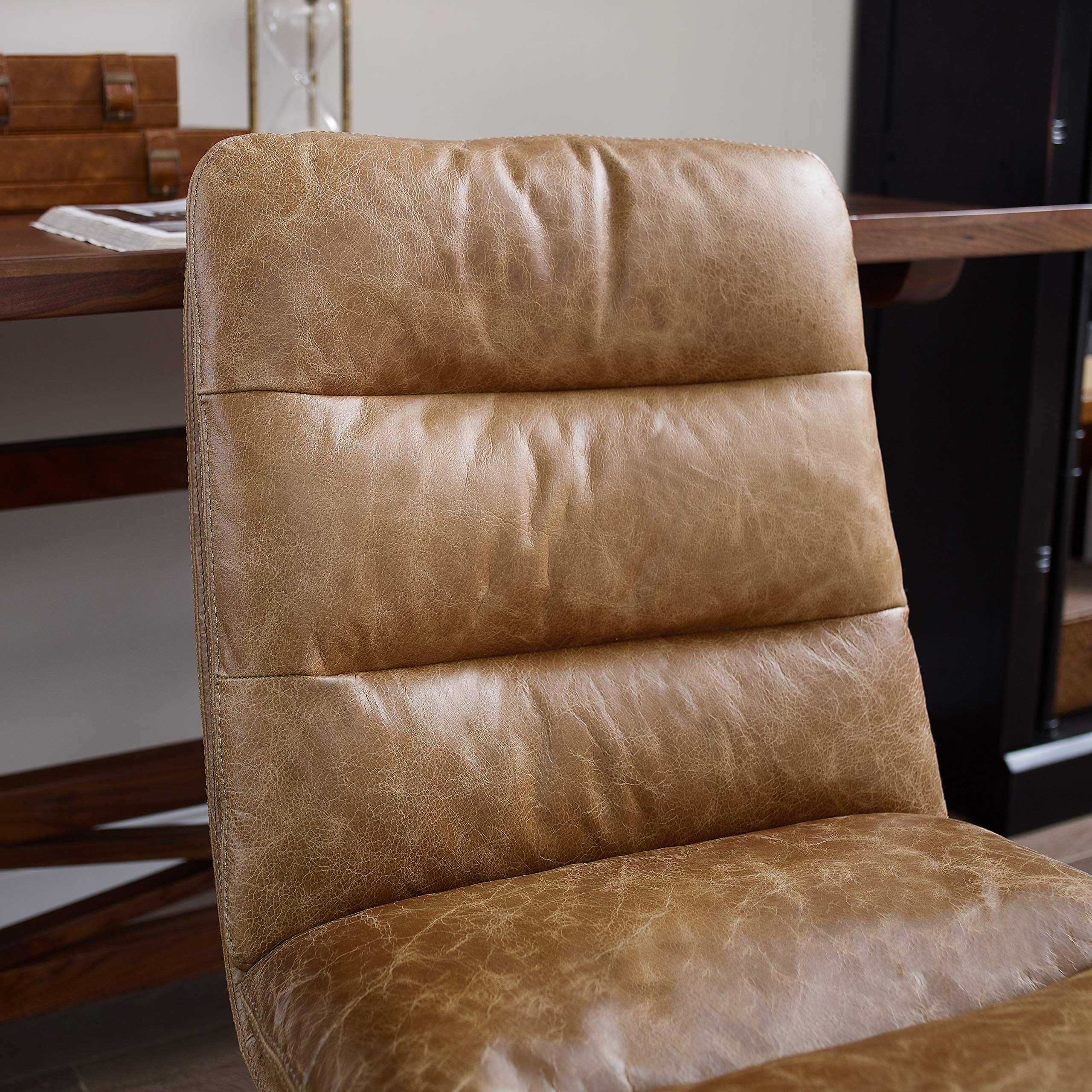 Volans Mid Century Modern Genuine Leather Swivel Home Office Desk Chair with Aluminum Alloy Base