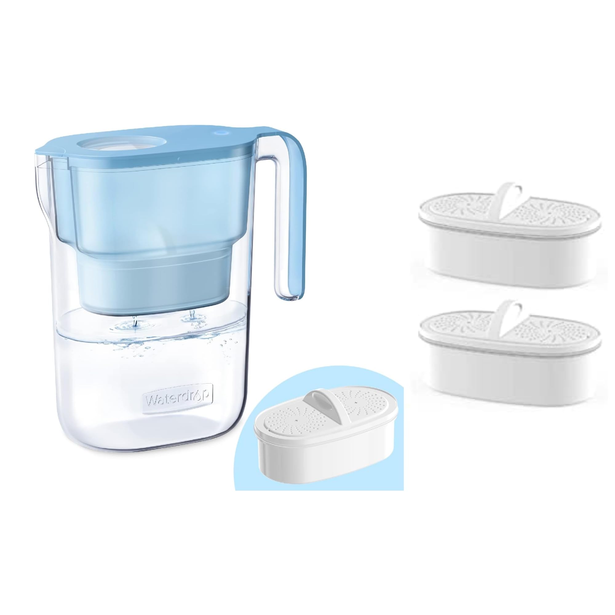 Waterdrop 200-Gallon Long-Life Elfin 7-Cup Water Filter Pitcher with 3 Replacement Filter, NSF Certified, Reduces Chlorine, BPA Free, Blue, 3Pack