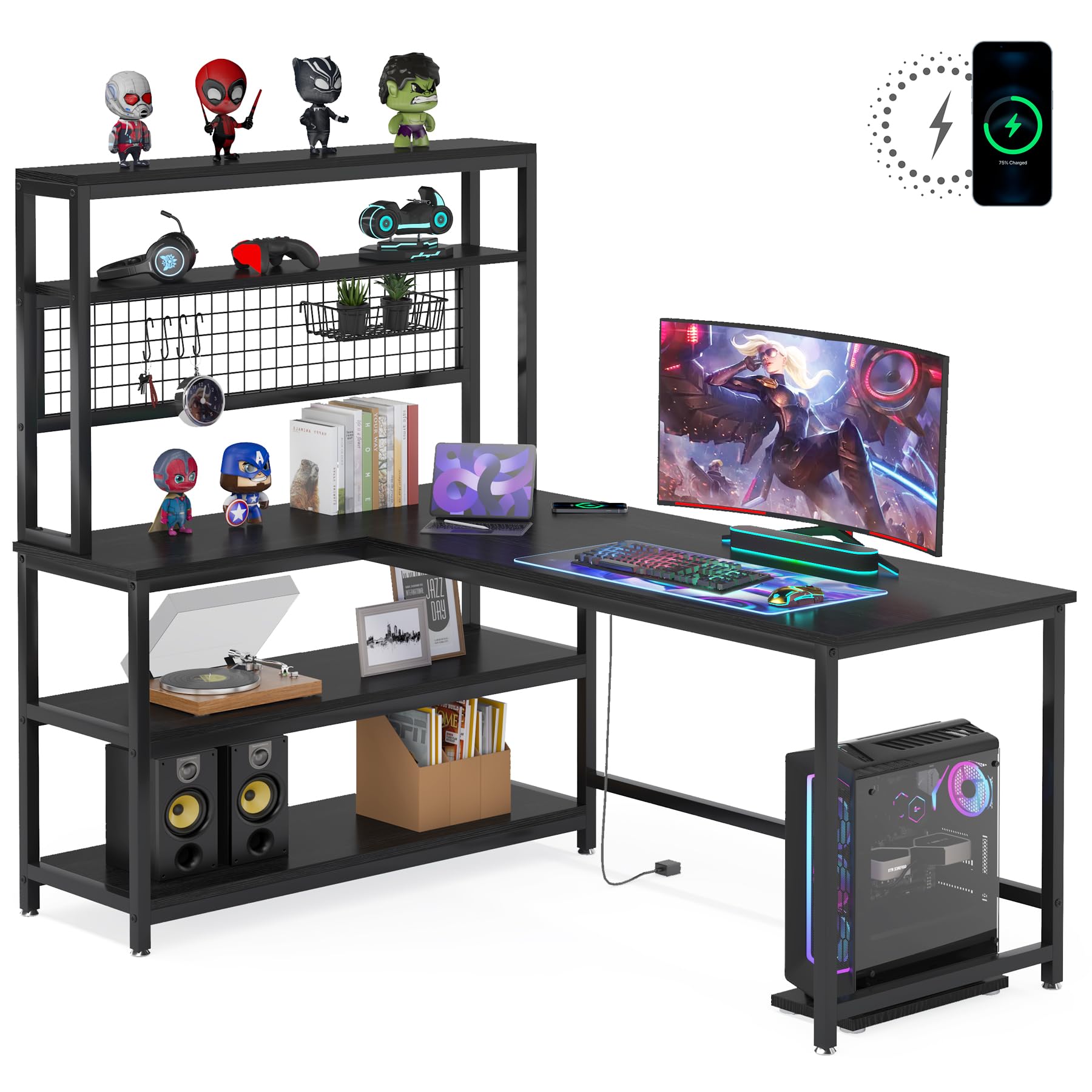Tribesigns 67" Large Computer Desk with 9 Storage Shelves, Office Desk Study Table Writing Desk Workstation with Hutch Bookshelf for Home Office (Rustic)