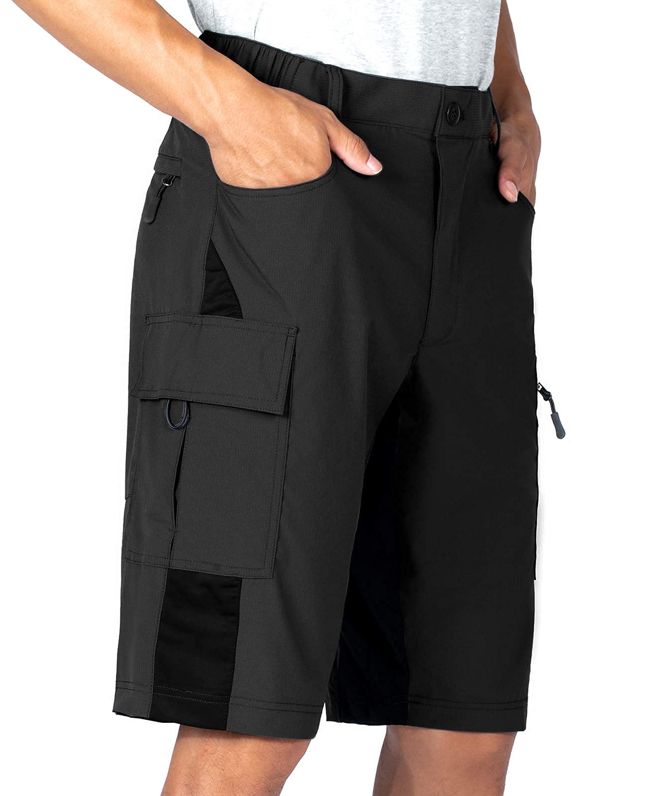 XKTTAC Men-Hiking-Shorts Strench Lightweight Outdoor Quick-Dry-Shorts with Zipper Pockets (Black, Large)