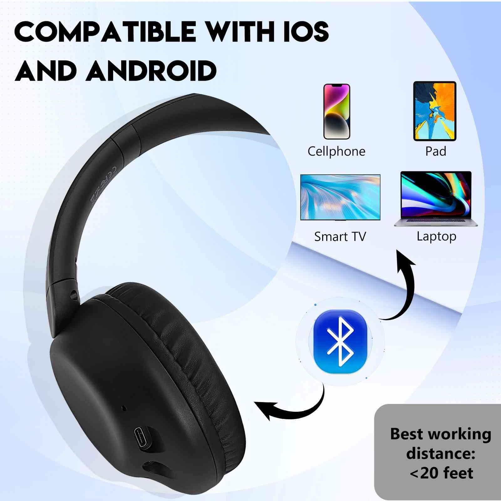 UrbanX Perfect Comfort 955 II Overhead Wireless Bluetooth Headphones for Microsoft Surface Duo Noise Isolation, with β Black