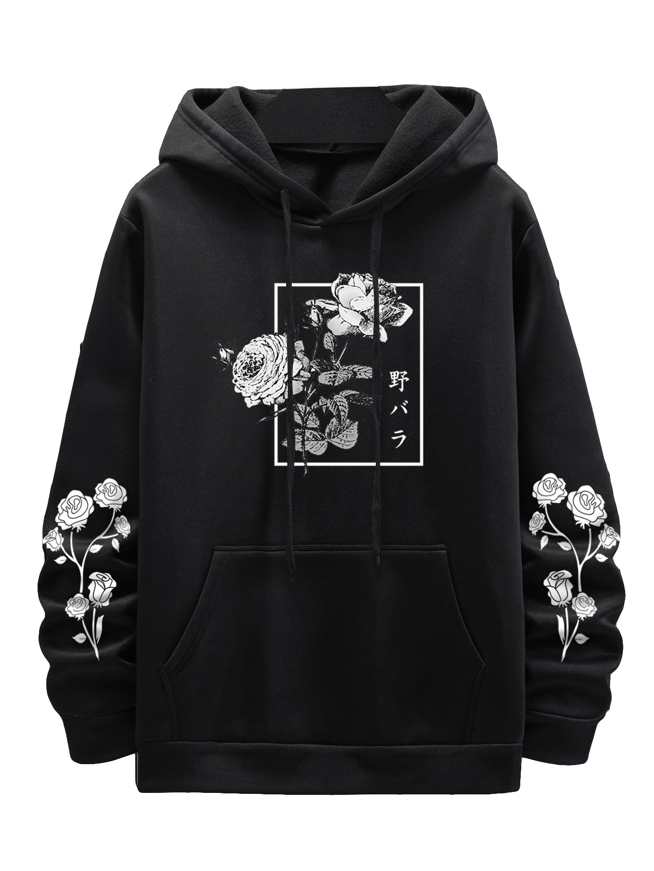 SOLY HUX Men's Floral Print Casual Graphic Hoodies Drawstring Long Sleeve Pullover Sweatshirt Black Floral M