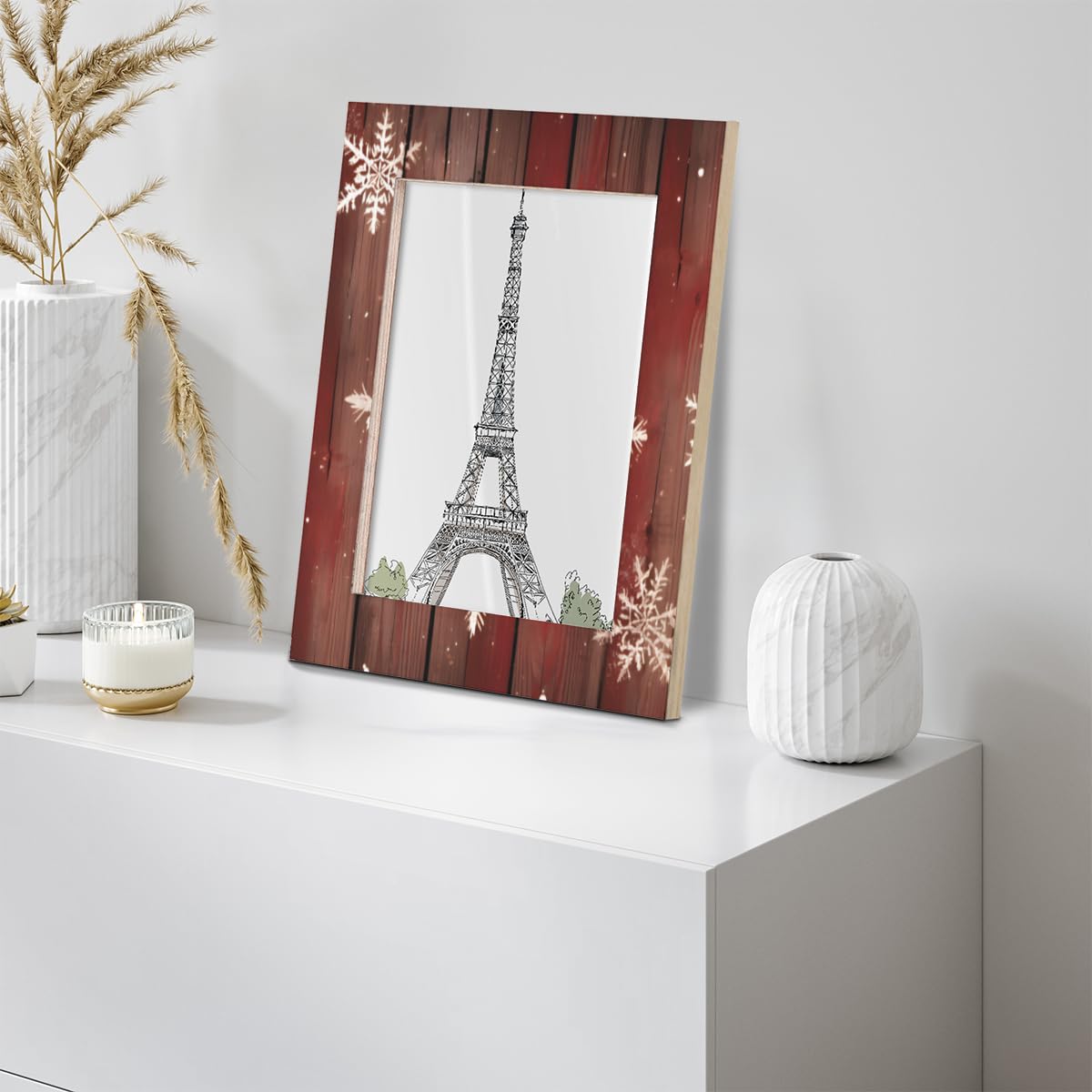YoCosy Picture Frames 8x10 for Wall Decor Red Rustic Wood Christmas Snowflake Hanging Picture Frame with Stand Large Wood Photo Poster Frames Collage for Tabletop, Acrylic Face