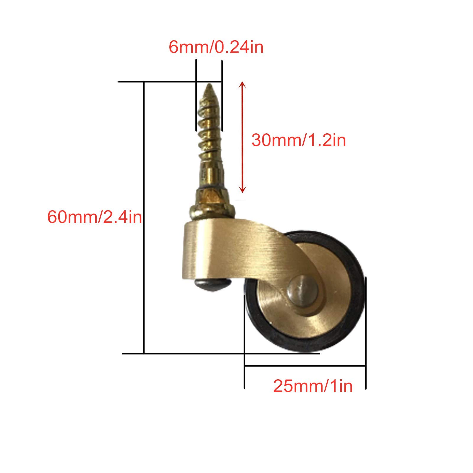 Wheel Plate Casters Solid Brass Caster Wheel Antique Style casters,Moving Caster Wheels,360° Swivel Caster,Vintage Rubber Castors for Furniture,Screw Style Fitting,150kg Load Capacity,4 Pcs