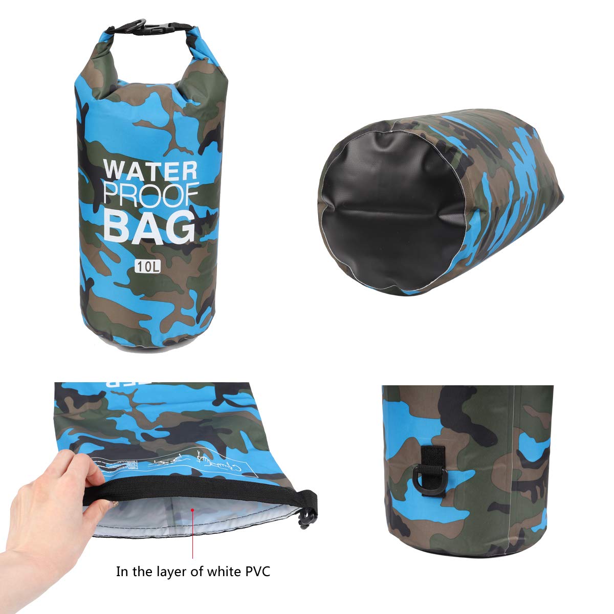 Waterproof Dry Bag 2L/5L/10L/15L/20L/30L, Roll Top Sack Keeps Gear Dry for Kayaking, Rafting, Boating, Swimming, Camping, Hiking, Beach, Fishing with Free Waterproof Phone Case (Light Blue, 10L)