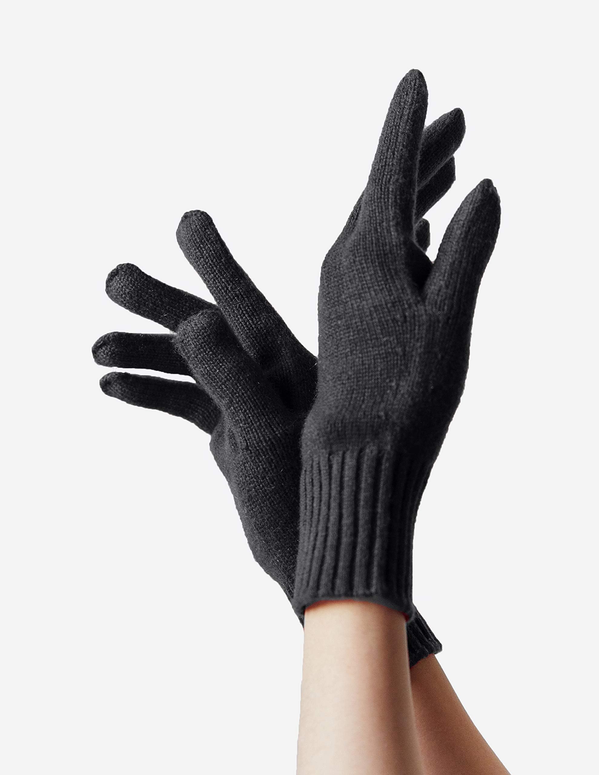 State Cashmere Jersey Knit Gloves with Ribbed Cuffs - Classic Design for Men & Women Made with 100% Pure Inner Mongolian Cashmere - Ultra Warm Winter Accessories - (Black, One Size)