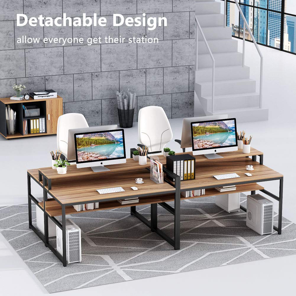 Tribesigns L-Shaped Computer Desk with Storage Shelves, Modern Large Corner Computer Desk Study Writing Workstation with Monitor Riser & 3-Tier Corner Shelf for Home Office Use (Walnut)