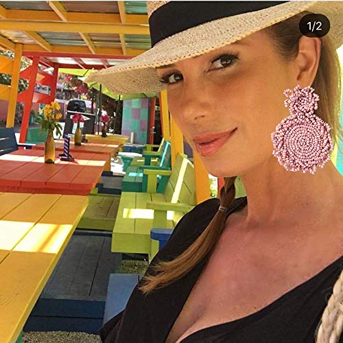 Statement Drop Earrings Pink Bohemian Beaded Round Dangle Earrings Gift for Women