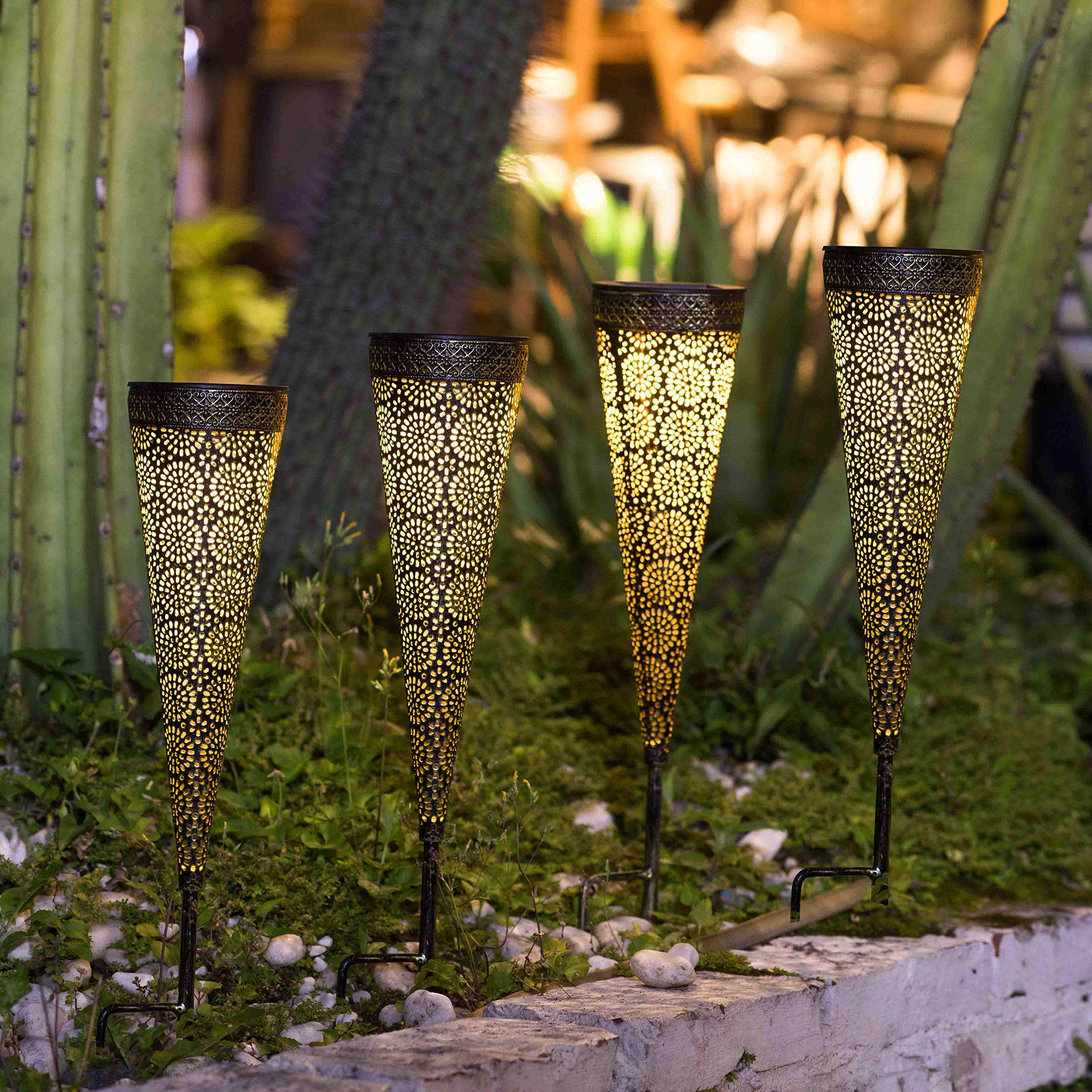 TAKE ME [Set of 2] Metal Solar Pathway Lights Garden Outdoor,Waterproof Decorative Stakes for Walkway,Yard,Lawn,Patio