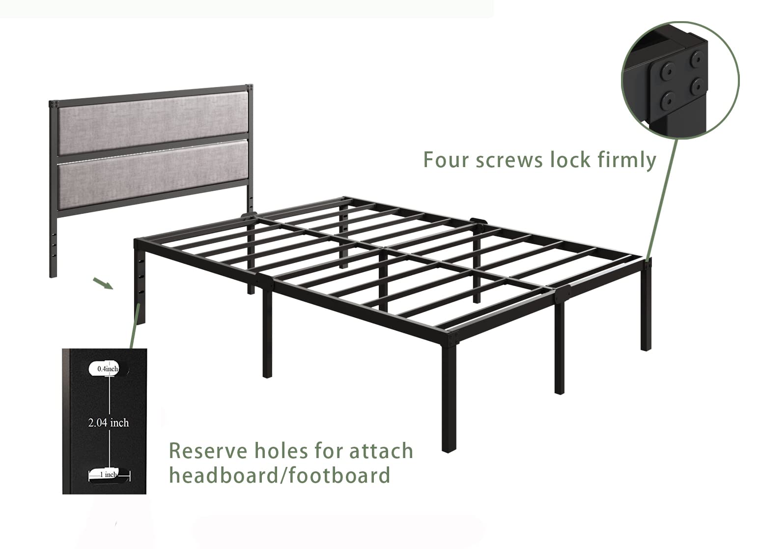 xtfei 18 Inch King Size Bed Frame No Box Spring Needed, 3000lbs Heavy Duty Metal Frames with Steel Slats Support Easy Assembly Under Bed Storage Noise Free Black