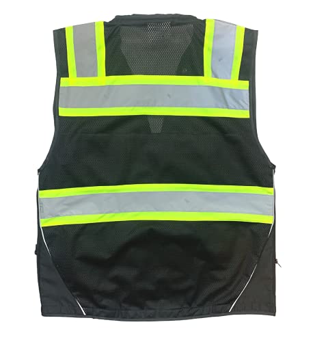 Vero1992 (C) Vest Mens Class 2 Black Series Safety Vest With Zipper and Utility Pockets Premium Black Series Surveyors Vest (L, Black)