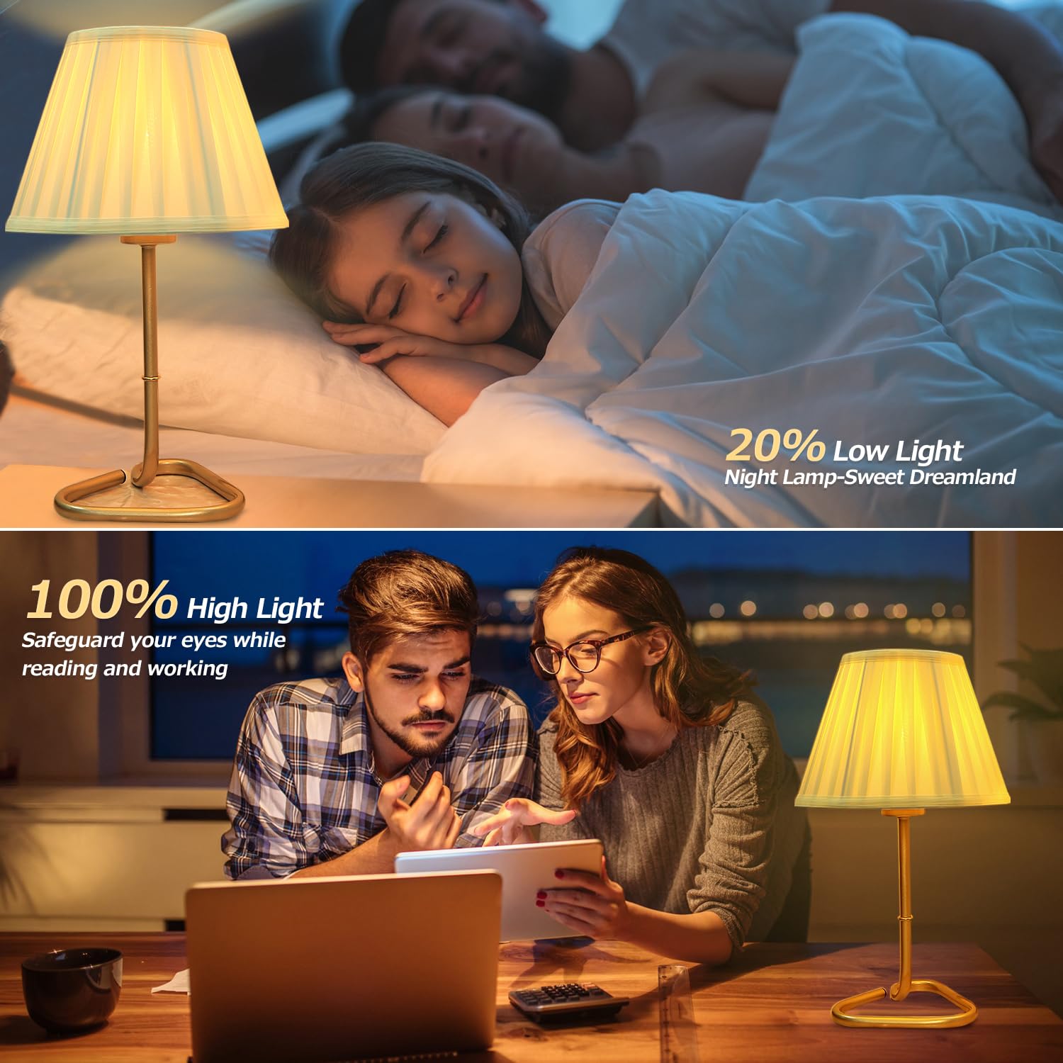 urophylla Bedside Lamps, Small Table Lamps, Nightstand Lamp for Bedrooms Set of 2 - LED Bulbs Included, 3-Way Dimmable, Silk Lampshade - Warm White