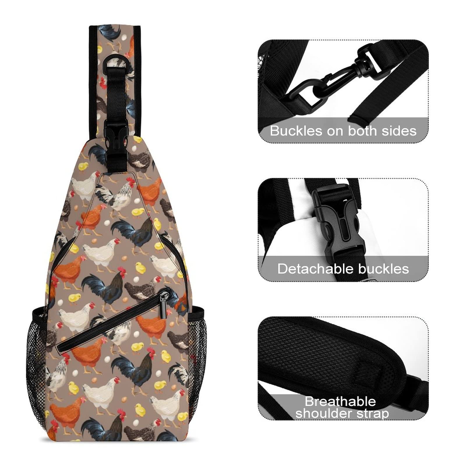 VSOFMY Sling Bag for Men Women Crossbody Sling Backpack Bag for Travel Hiking Daypack Chest Bag Chicken
