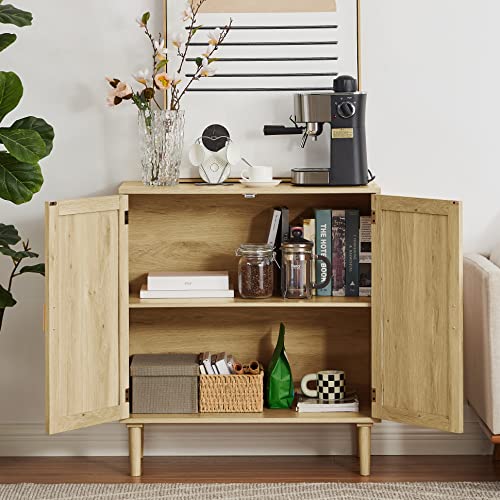 Tiophome Sideboard Buffet Cabinet Kitchen Storage with Shelf and Fabric Covered Panels, Mid-Century 2-Door Accent Chest, Liquor Cabinet for Bar Hallway, Cupboard Console Table 31.5X 15.8X 34.6 Inches
