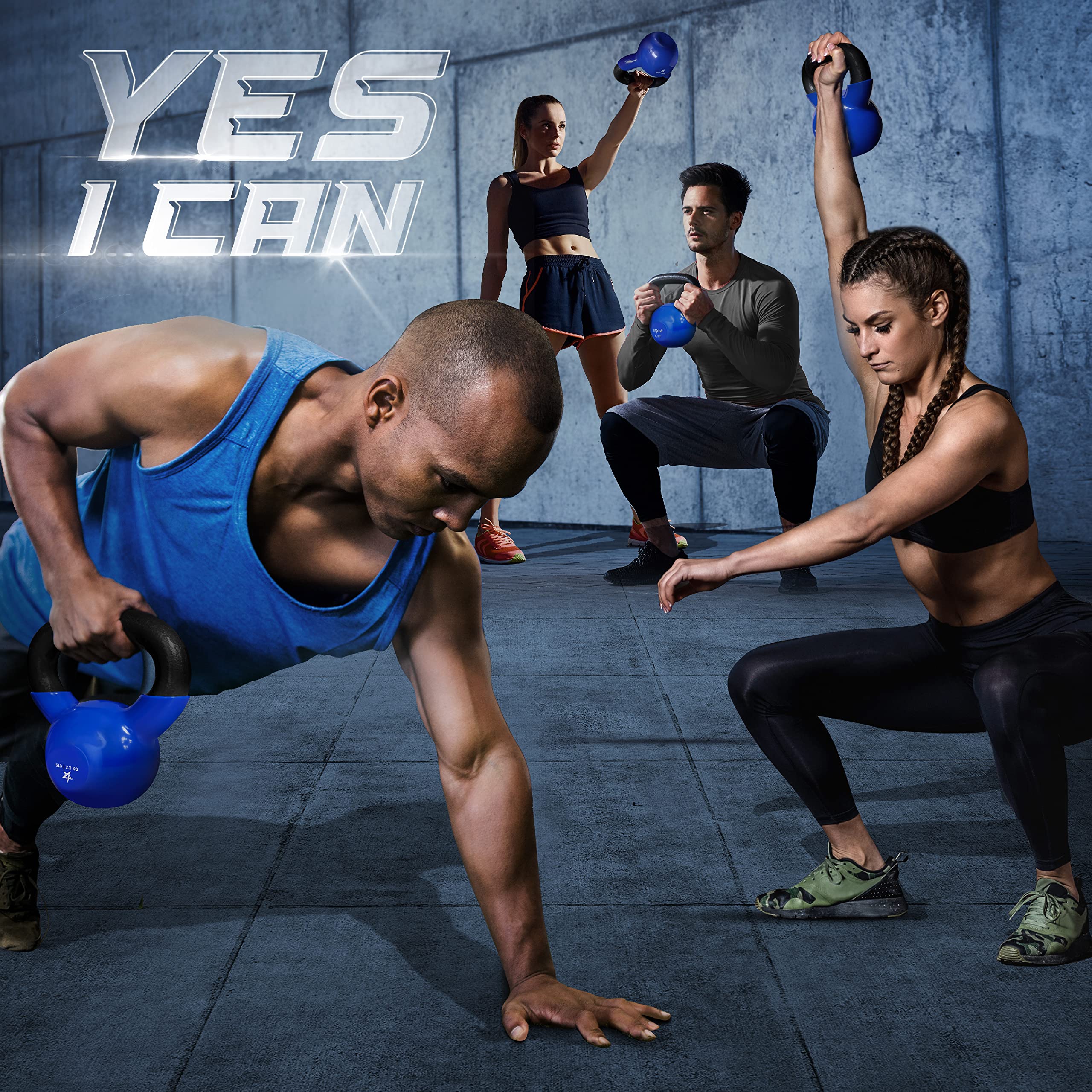Yes4All 50 lb Kettlebell Weight Vinyl Coated Cast Iron for Dumbbell Weights Exercises, Gym, Fitness, Full Body Workout Equipment Push up, Grip and Strength Training, Blue