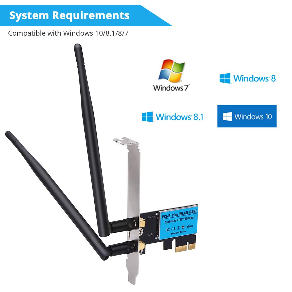 WiFi Card Wireless Network Card AC1200Mbps PCIe Dual Band 5G/2.4G Wireless WiFi Adapter Network Card for Windows 10/Windows 8/Windows 7