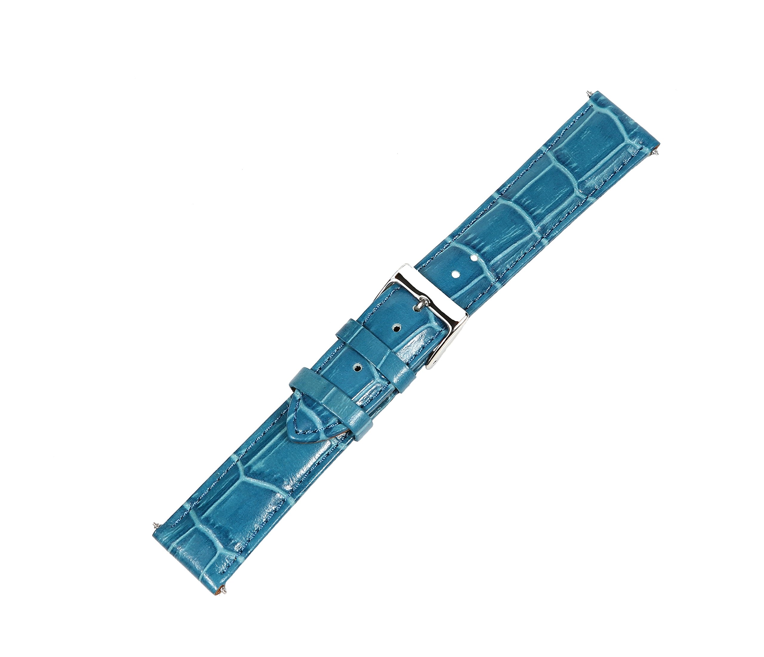 Timex 20mm Blue Croco Grain Leather Padded Stitched Leather Watch Band - Unisex - Fits Weekender