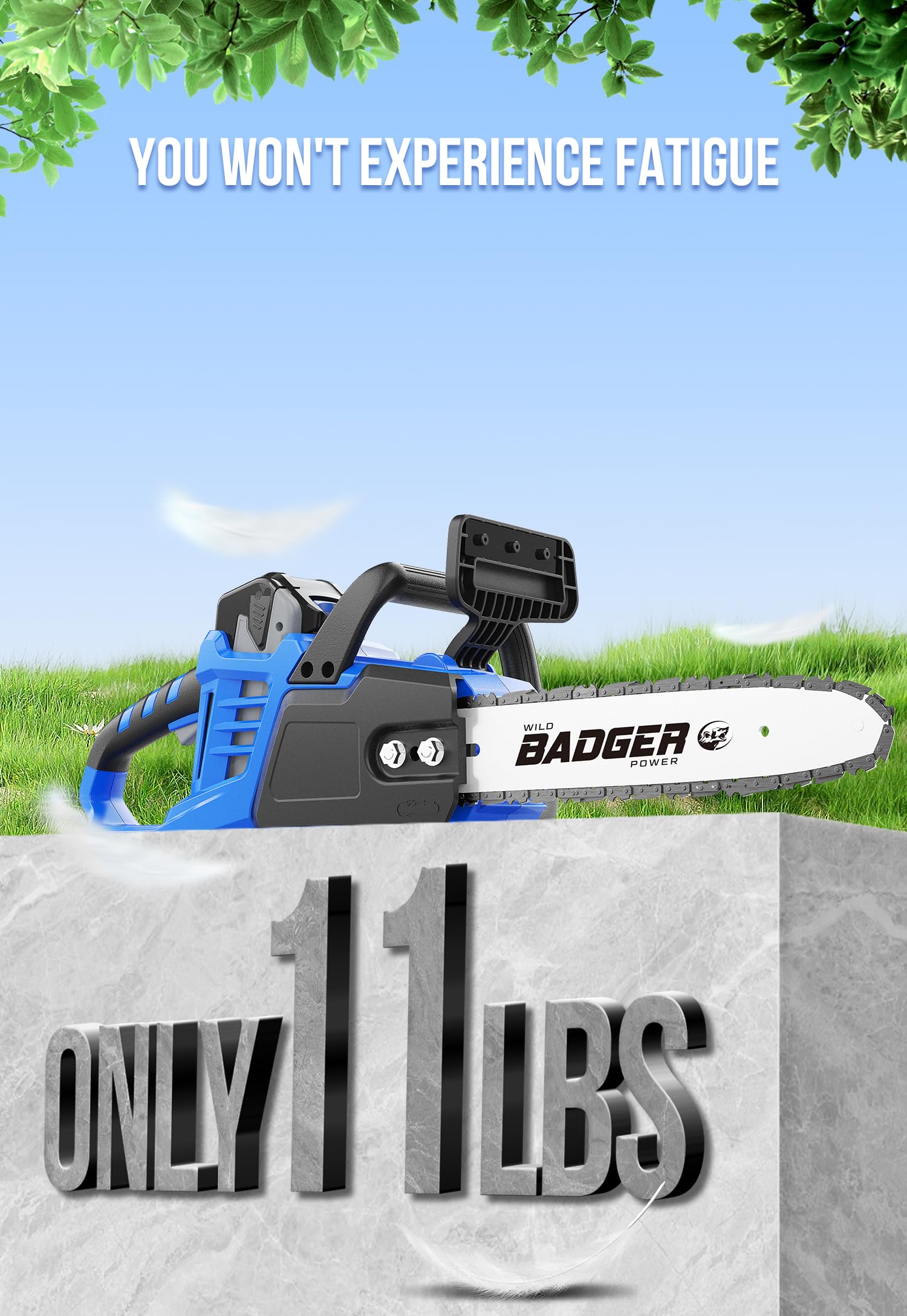 WILD BADGER POWER Electric Chainsaw Cordless 40V 16" Brushless, 4.0 Ah Battery and Charger, Smart Cut technology, Efficient cutting, Safe and Reliable, Great for Tree Felling, Storm Clean-Up, Pruning