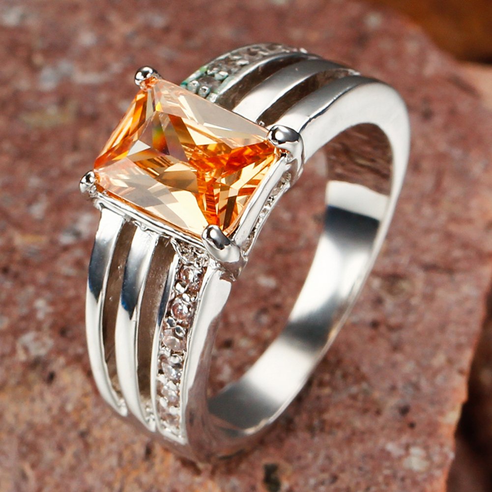 Psiroy 925 Sterling Silver Plated Radiant Shaped Created Morganite Filled Promise Ring Size 12