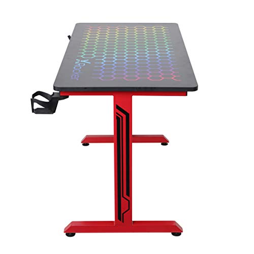 X Rocker Hex PC Modern Gaming Desk, with Headset Hook and Cup Holder, Textured Carbon Fiber, 721601, 47.24" x 23.62" x 29.13", Black and Red