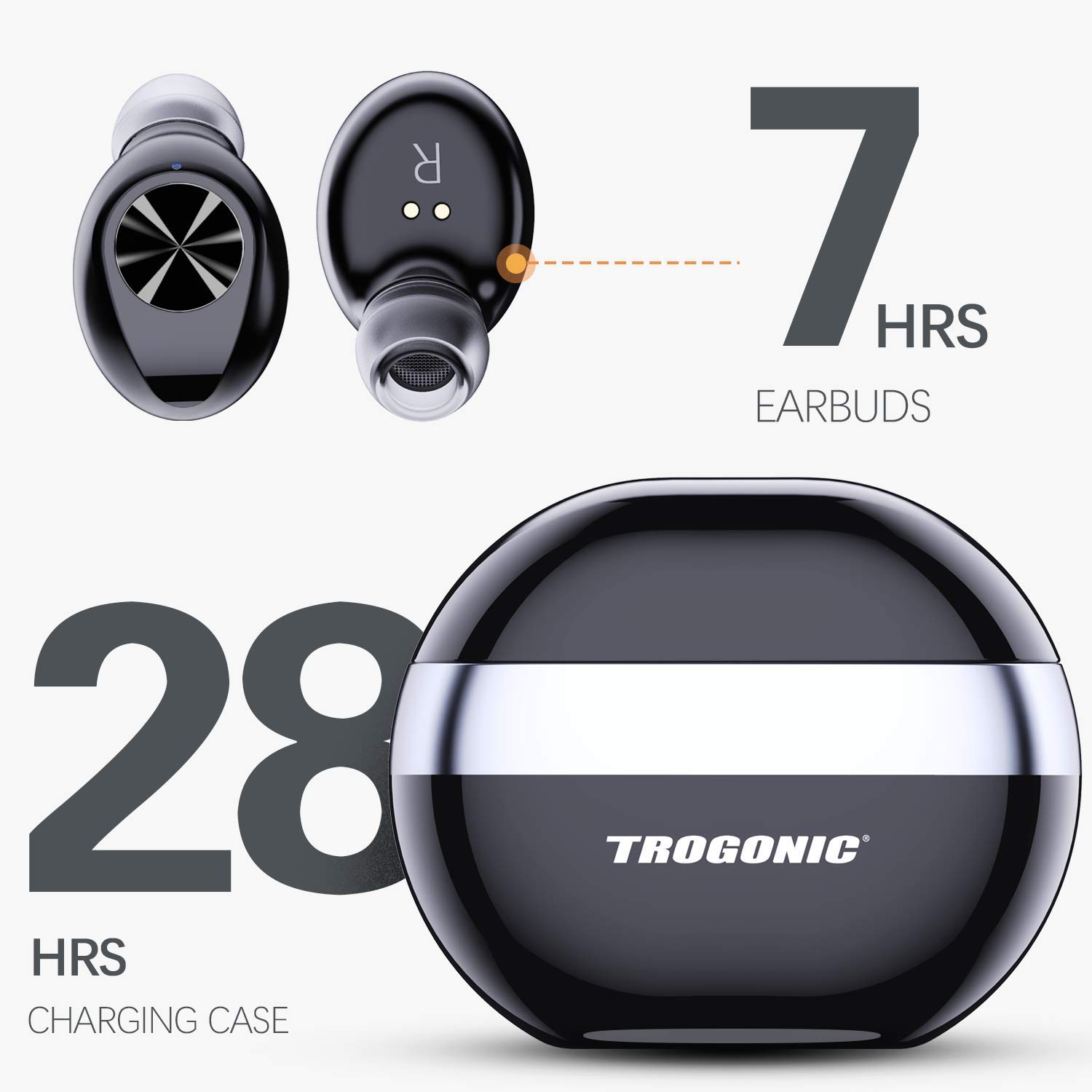 trogonic TE1 Wireless Earbuds,Wireless Headphone with Mic, Bluetooth 5.0 IPX5 Waterproof MCsync Deep Bass in-Ear Headphones with Charging Case for Sports