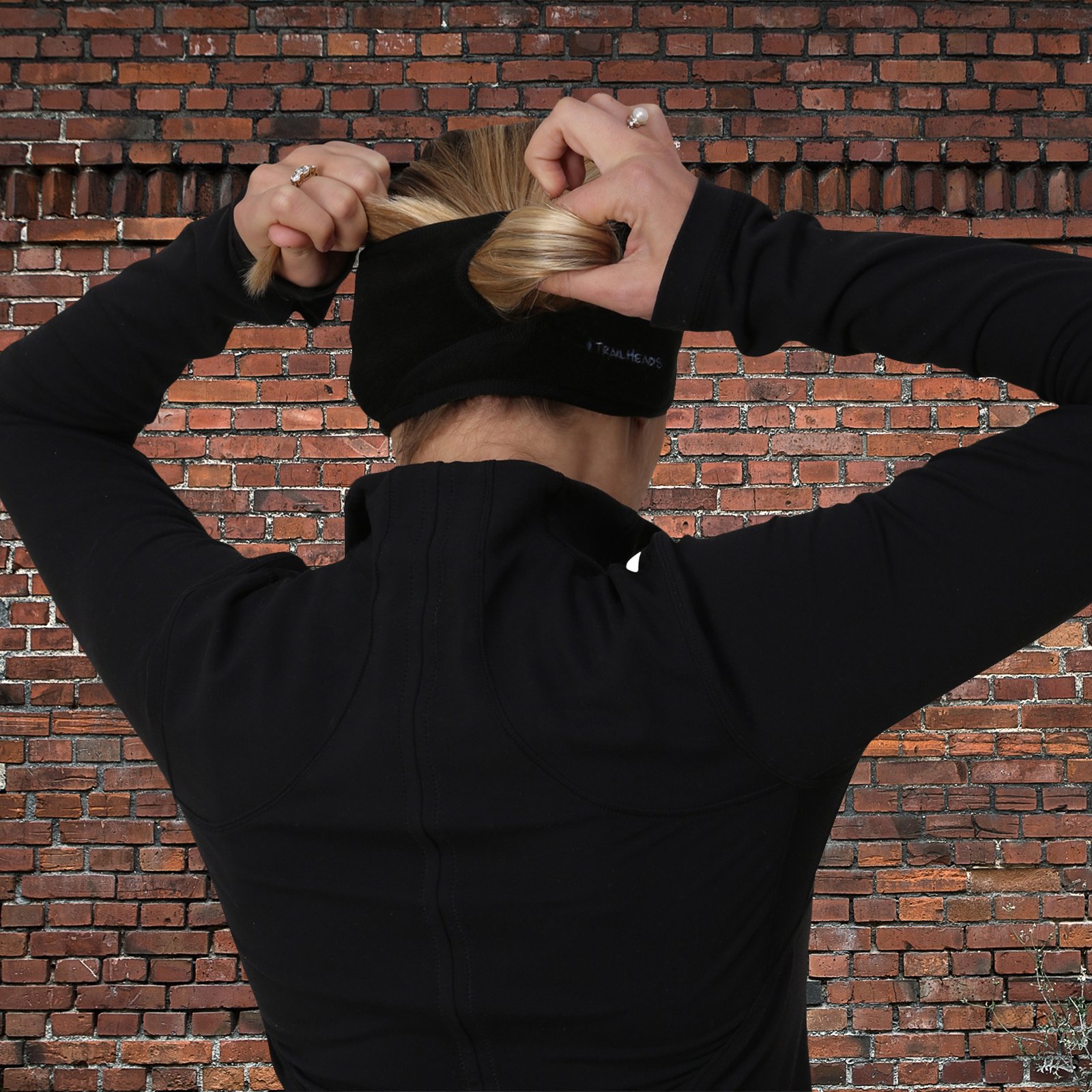 TrailHeads Women’s Ponytail Headband | Fleece Earband | Winter Running Headband - black