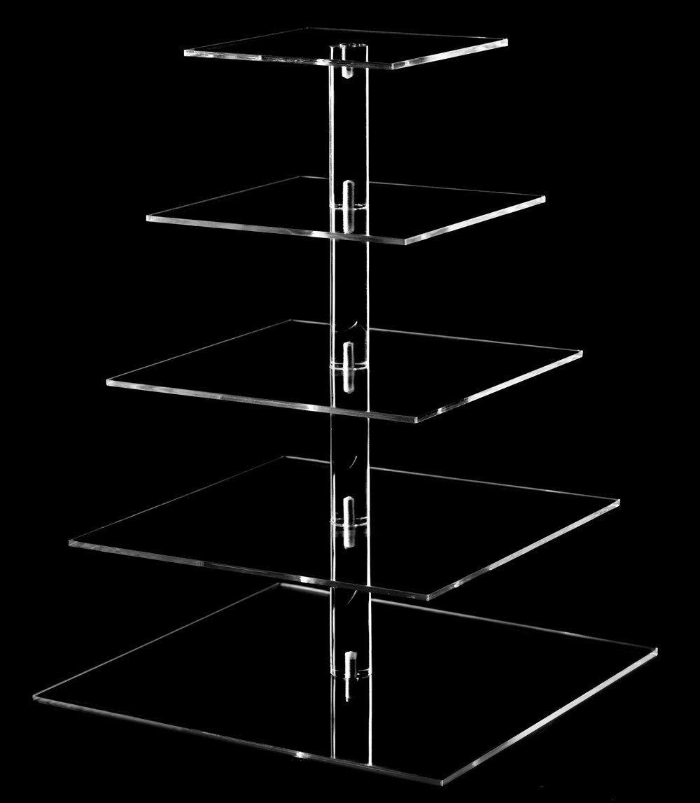YestBuy 5 Tier Square Acrylic Cupcake Tree Tower Display Stand Display for Pastry Wedding Birthday Party (4" between 2 layers)