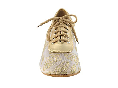 Very Fine Dancesport Shoes - Ladies' Practice, Salsa, Latin Ballroom Dance Shoes - Classic 2002-1.5-inch Heel & Canvas mesh Shoe Bag (Light Gold Leather & #79 Mesh, Size 7.5)