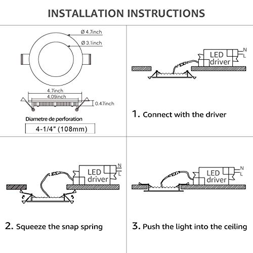 TORCHSTAR 4 Inch Ultra-Thin LED Recessed Light with Junction Box, 5000K Daylight, 10W 80W Eqv. Dimmable Slim LED Downlight, ETL and Energy Star Certified, Pack of 4