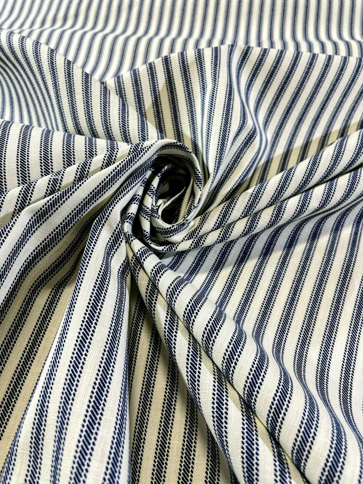 USA Fabric Store Navy Blue Drapery Upholstery Cotton Ticking Rope Stripe Fabric 44W by The Yard Navy White