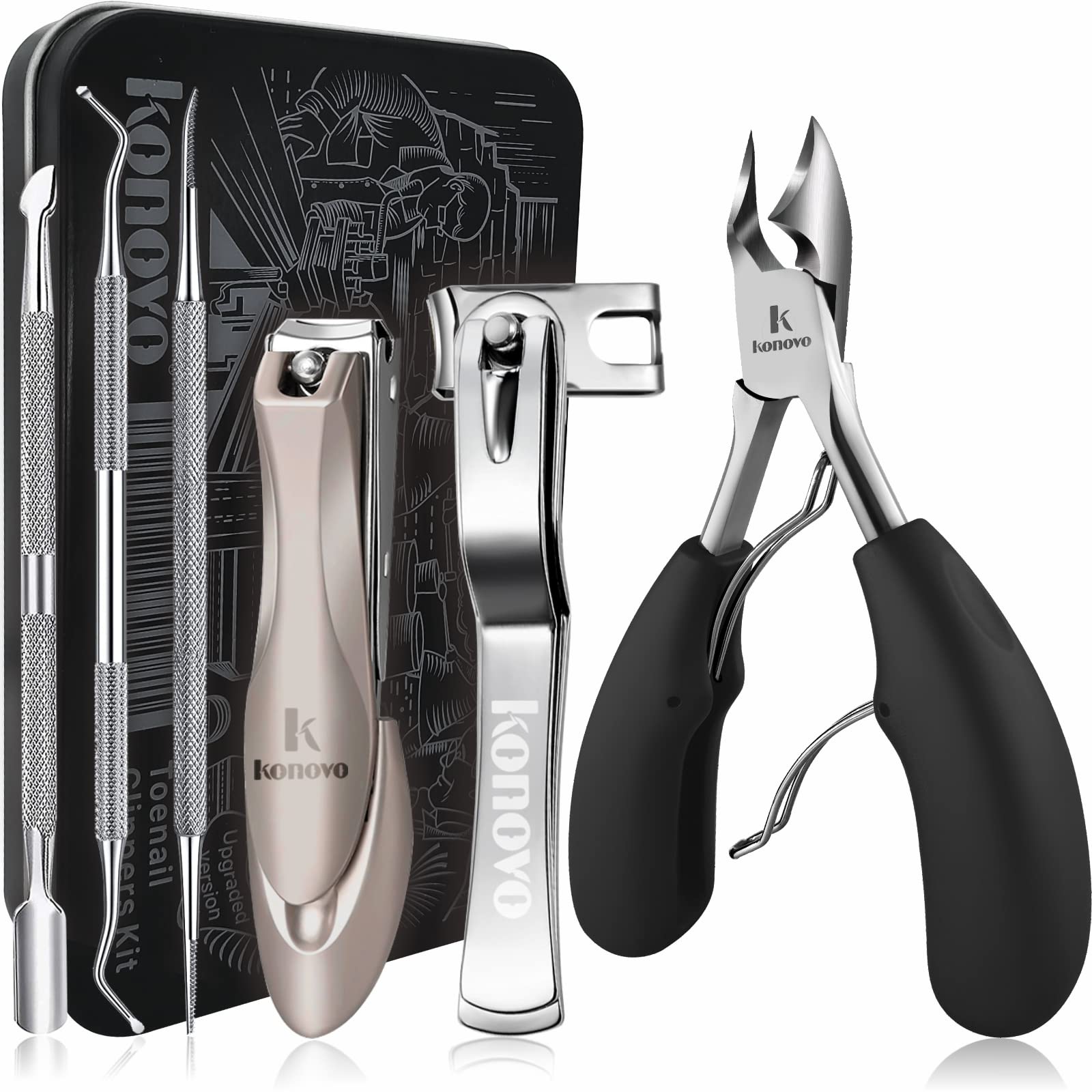 Toenail Clippers for Seniors Thick Toenails, Toe Nail Clippers Adult Thick Nails Long Handle, Heavy Duty Nail Clippers Kit 6Pcs Black