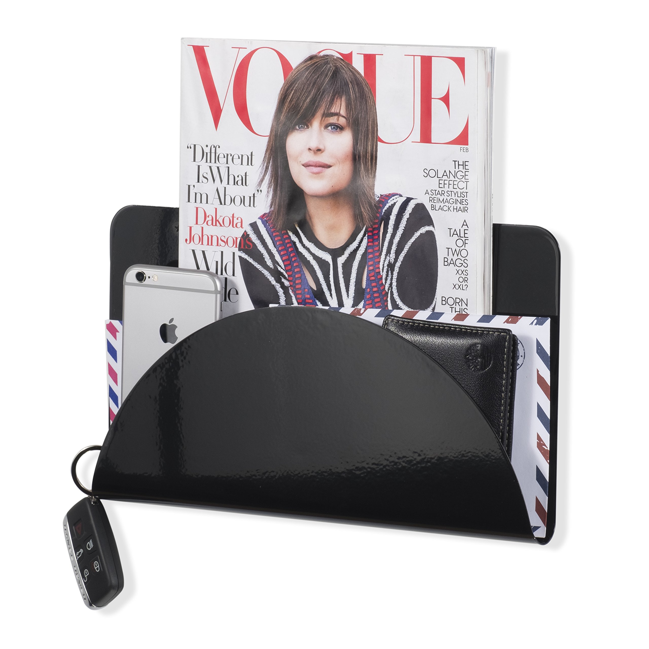 Wallniture Entryway Organizer - Hanging Letter Envelope Mail Holder - Wall Mount Magazine Rack Steel Metal Black
