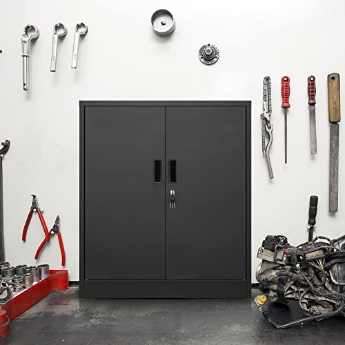TaskStorz Metal Garage Storage Cabinets,Metal File Cabinet with 2 Adjustable Shelves, Lockable Storage Cabinets for Office, Home, Garage, Warehouse 36" H x 31.5" W x 15.7" D (Black)