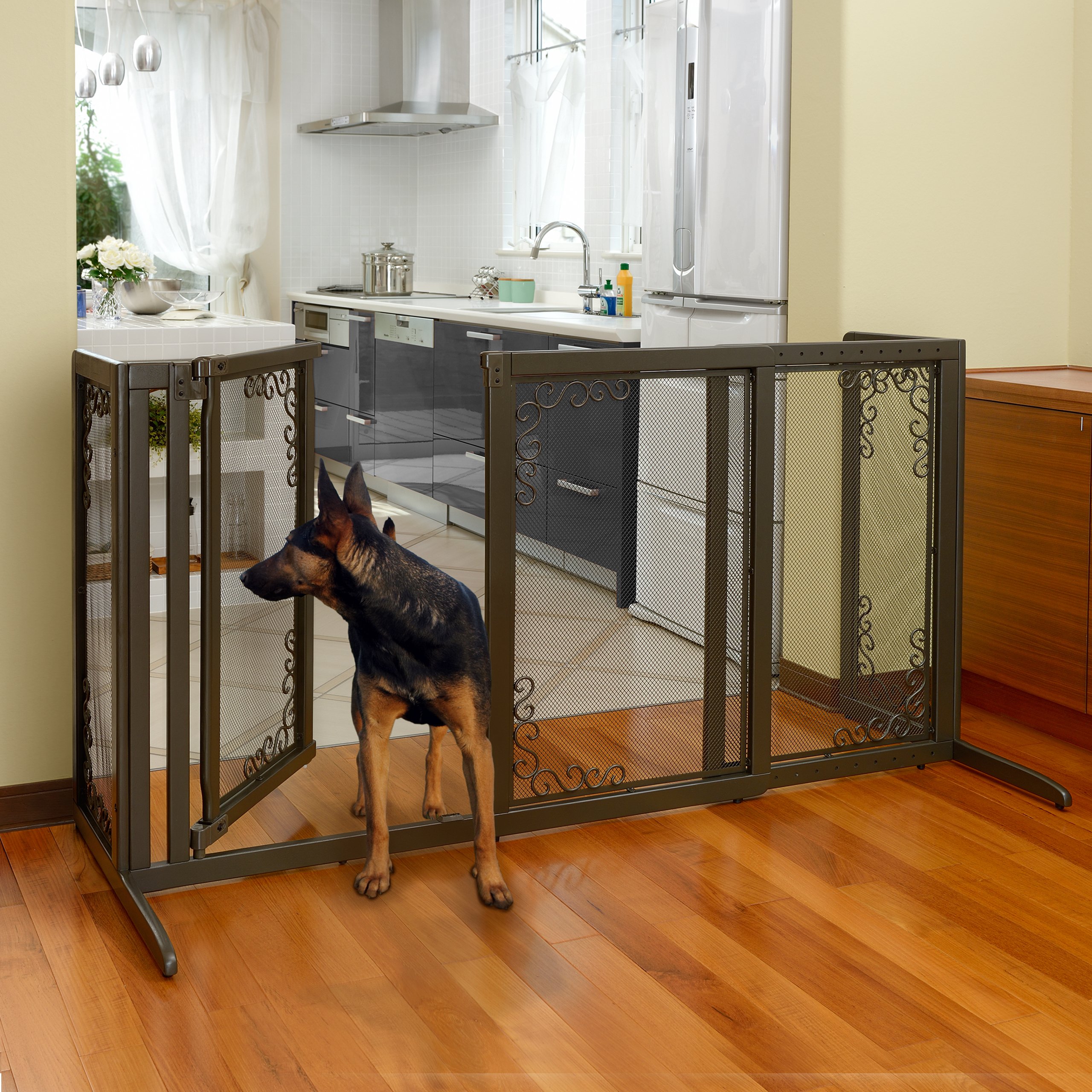 Richell Deluxe Freestanding Mesh Pet Gate Large, Antique Bronze
