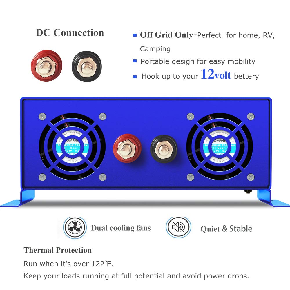 XYZ INVT Pure Sine Wave Inverter - 1500W Power Convert12v dc to 110v ac at 60hz for Solar System (1500w/12v)
