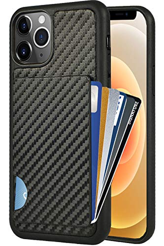 ZVEdeng Compatible with iPhone 12 Wallet Case, Card Holder Case for iPhone 12 Pro, Credit Card Holder Card Clip Case Shockproof Carbon Fiber Slim Card Grip Case for iPhone 12/12 Pro 6.1'' Black