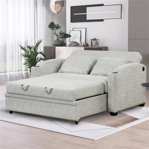 UXZDX 65" Pull Out Sofa Bed Chenille Convertible Loveseat Sofa with Adjsutable Backrest, Cup Holders, USB Portss