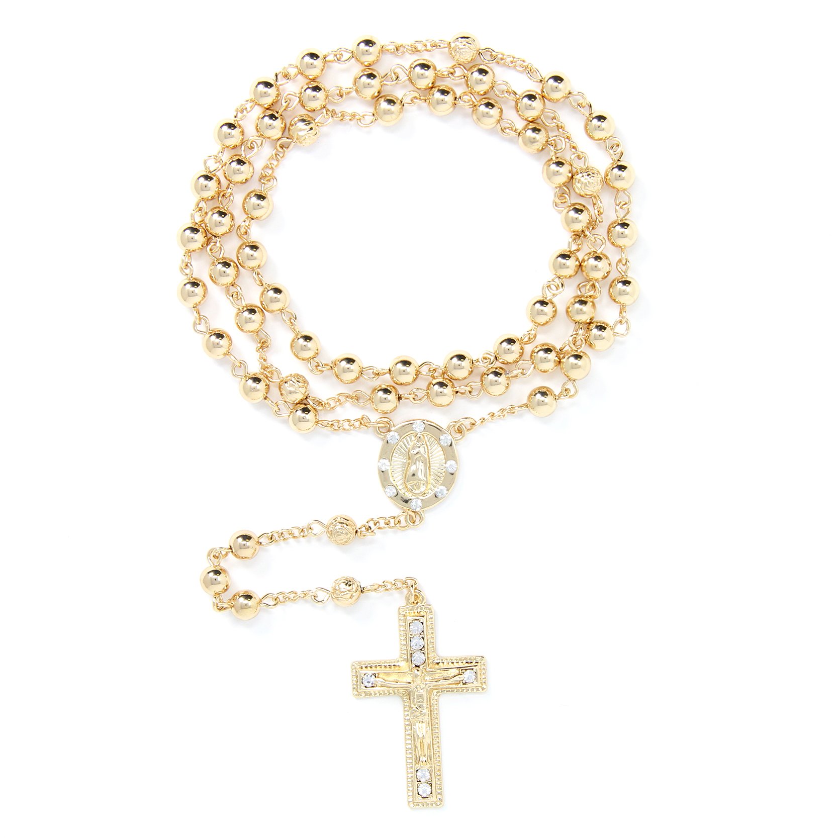 SM Stainless Steel Gold Silver Rosary 3mm-8mm CCB Beads Cross Y Necklace 20β-30β Chain for Women Men (6mm 20" (3) - Gold)