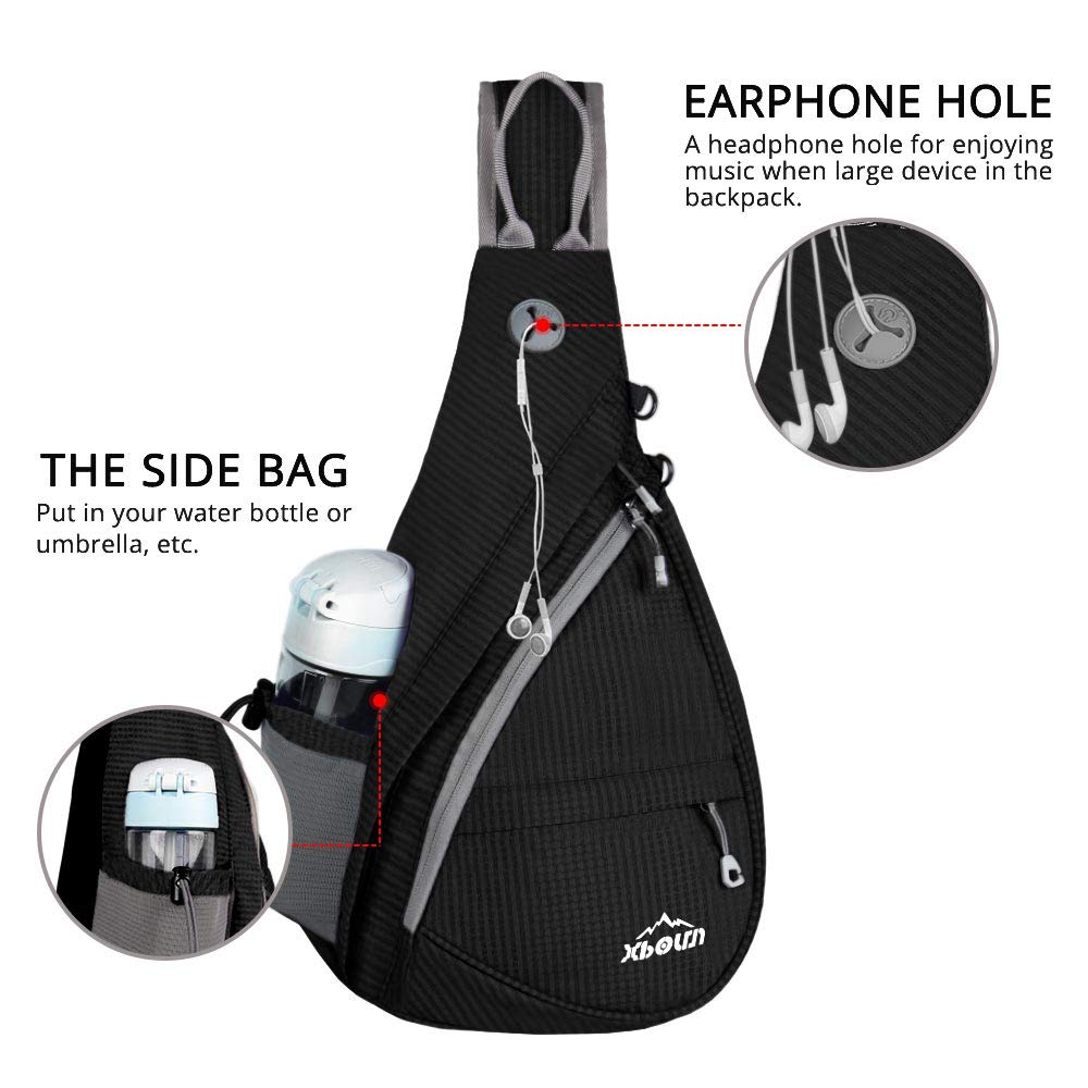 Xboun Sling Backpack Chest Shoulder Bag Crossbody Cycling Travel Hiking Daypack (Black)