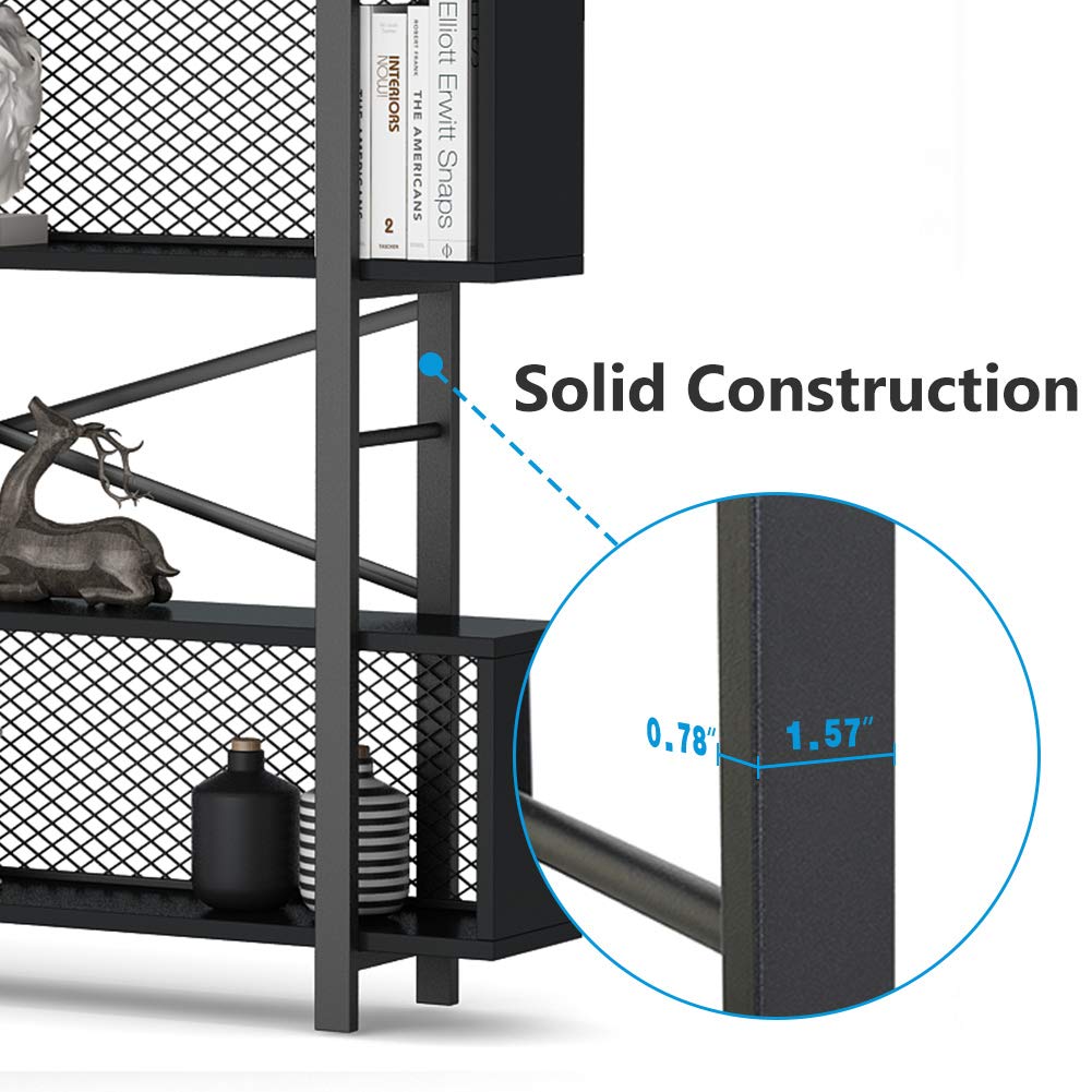 Tribesigns 5-Shelf Bookshelf with Metal Wire, Modern Industrial Bookcase Display Shelf Storage Organizer with Metal Frame for Home Office, 47.2 L x 9.4 D x 71 H (Black)