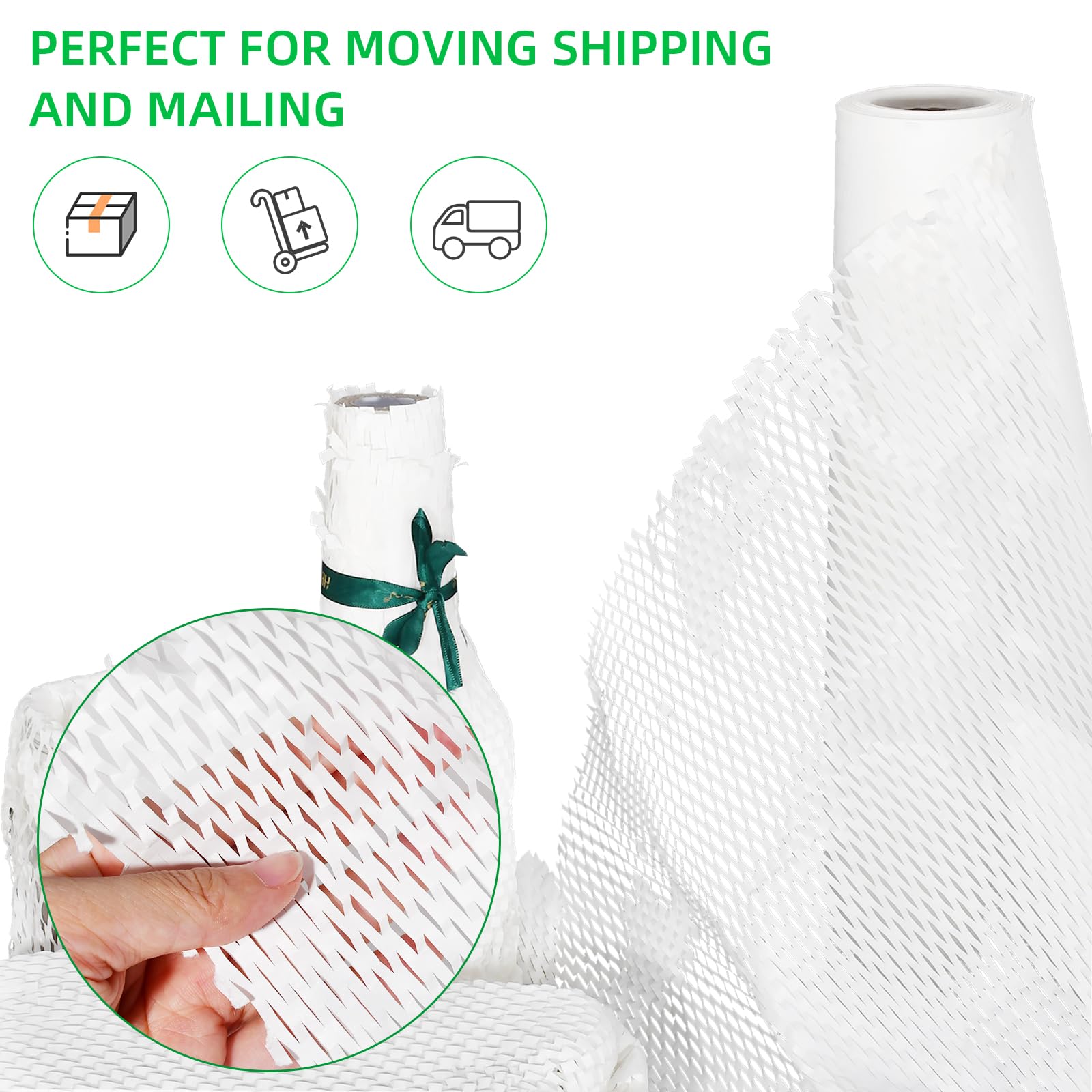 Ubistar Honeycomb Packing Paper, 15" x 100ft Recyclable Cushion Packing Paper for Moving Shipping Packaging Breakables, Eco Friendly Bubble Wrap Alternative Roll Kraft Paper Packing(15inch White)