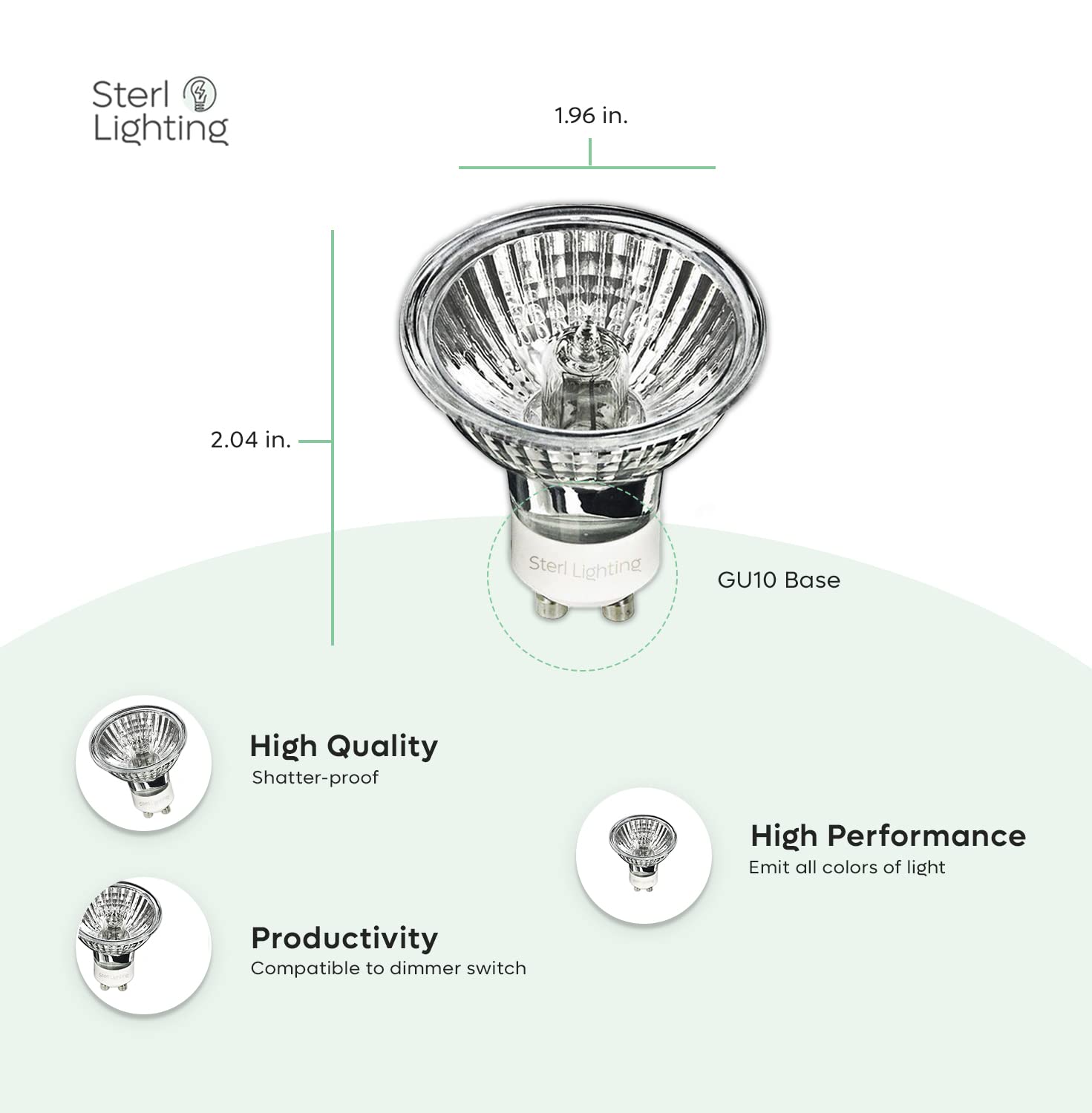 Sterl Lighting - GU10 Light Bulb 6 Pack, Halogen 120V, 50W, 540Lm, Dimmable, MR16, Clear 2700K Warm White for Track & Recessed Lighting, Height 2.04 inch, Twist & Lock Base, NP5