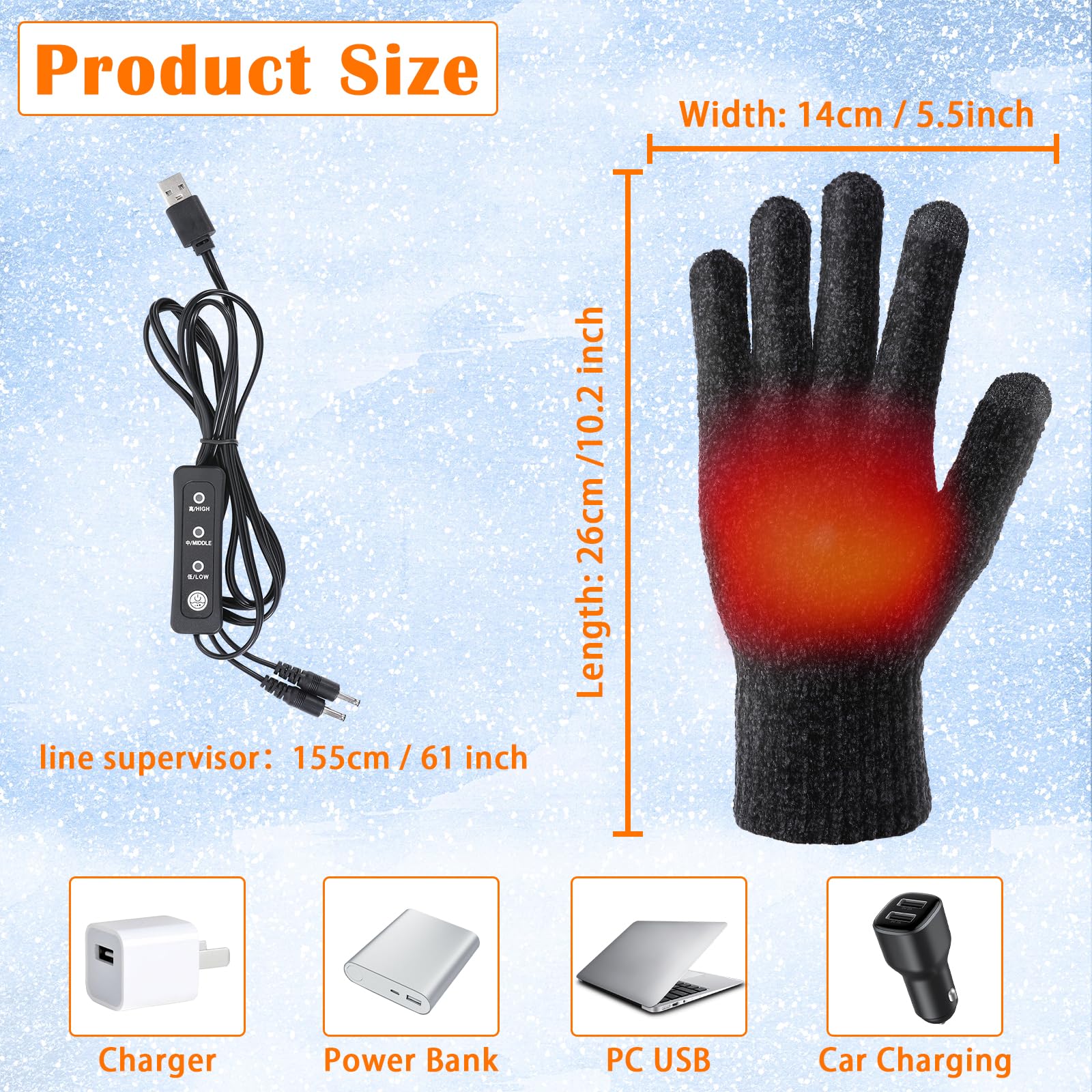 USB Heated Gloves for Women Men, Augot Plug and Play Electric Heated Gloves Temperature Adjustable, Winter Hands Warm Gloves (Chenille)