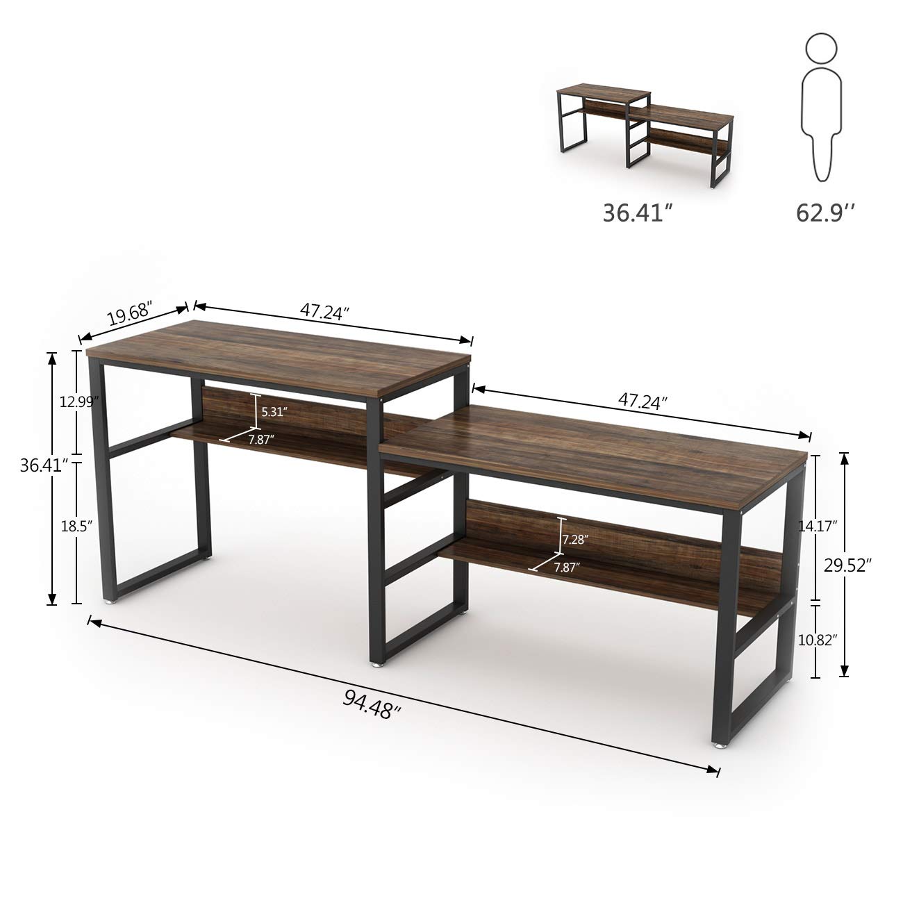 Tribesigns 94.48 Inches Two Person Desk, Double Computer Desk Sit and Standing Desk for Two Person, Simple Writing Office Desk in Rustic Finish for Home Office (Rustic)